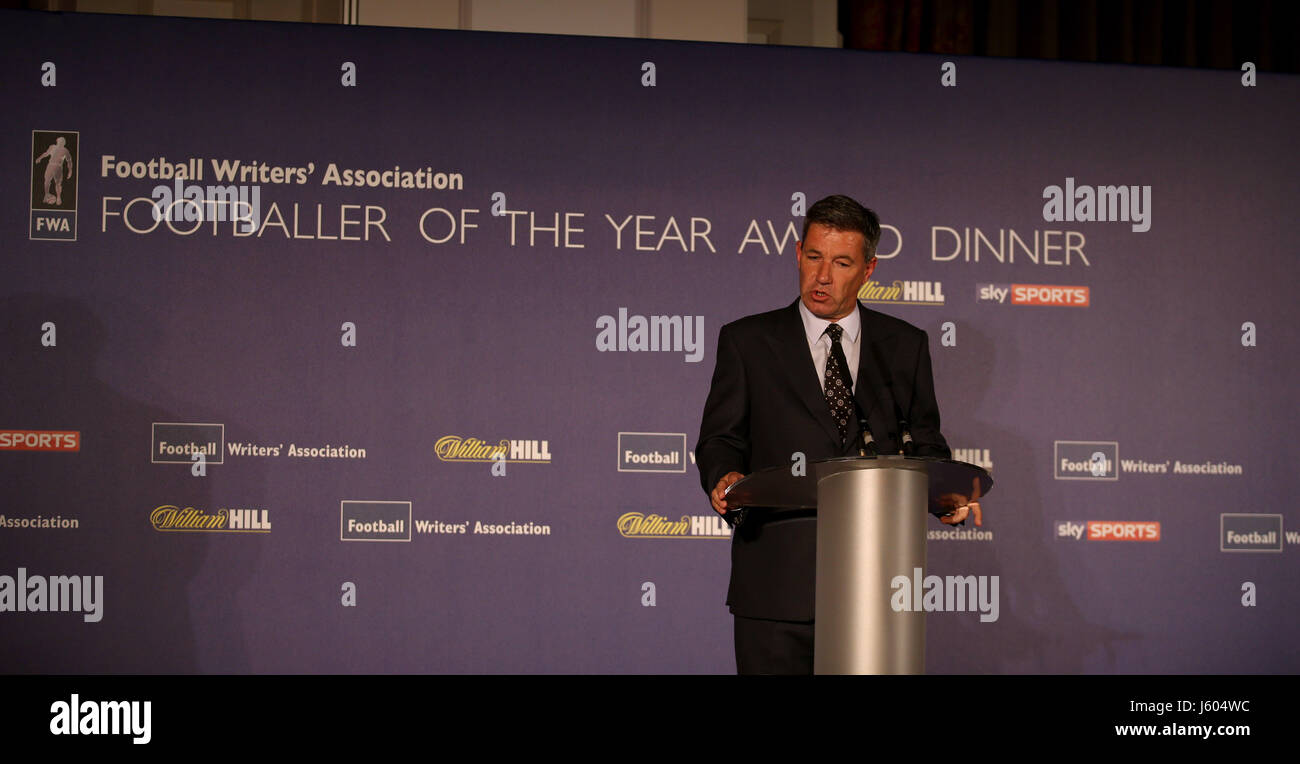 Andy Dunn gives a speech during the FWA Footballer of the Year Dinner ...