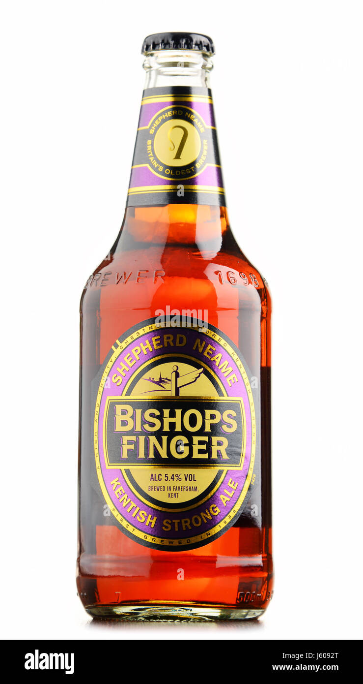 POZNAN, POLAND - AUGUST 12, 2016: Bishop's Finger is a fine English Ale ...