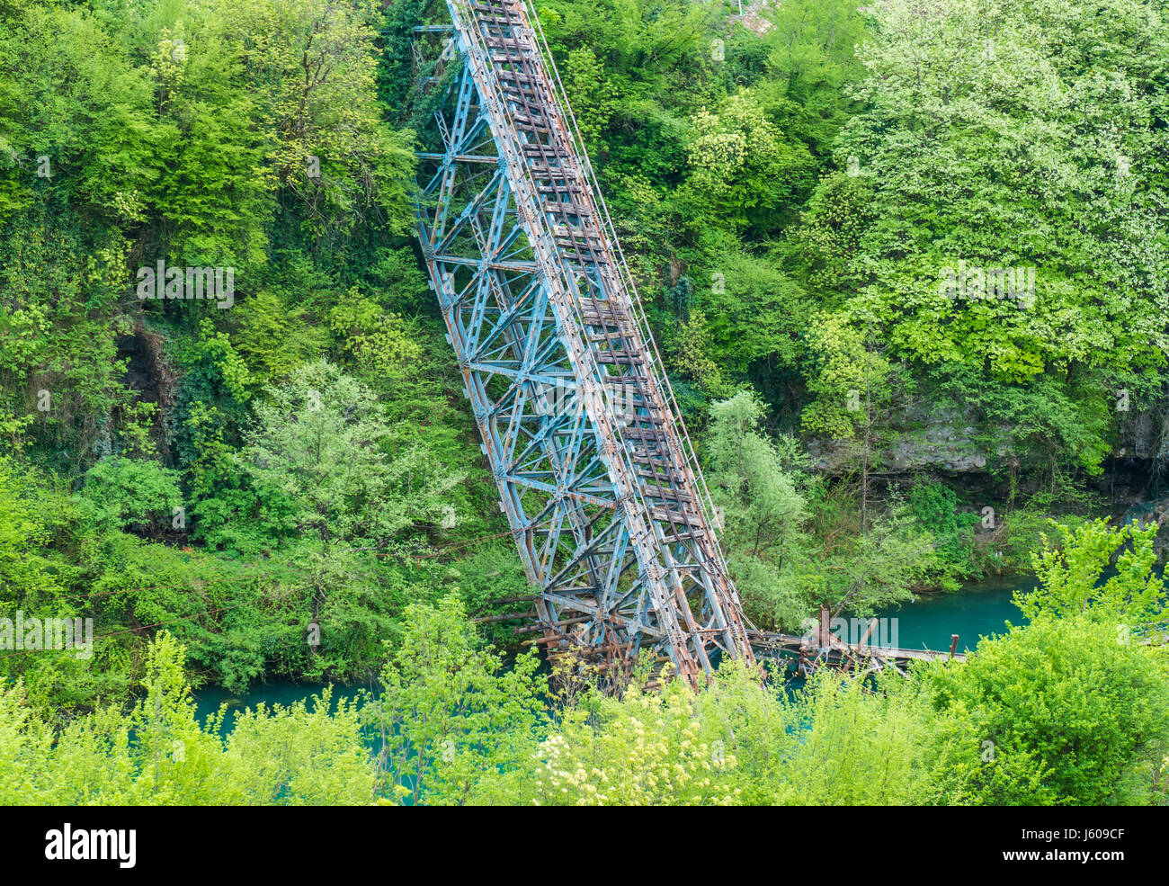Destroyed bridge in the water, in Neretva river in Bosnia and ...
