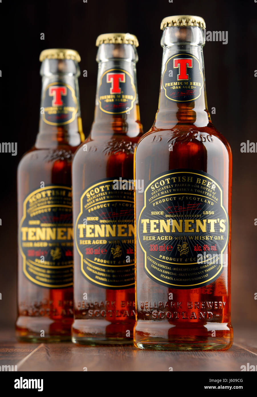 POZNAN, POLAND - AUGUST 12, 2016: Tennents Whisky Oak is a brand of ...