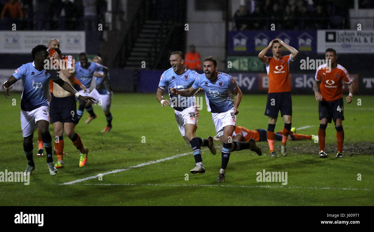 Blackpool's Clark Robertson (centre celebrates his side's winning goal ...