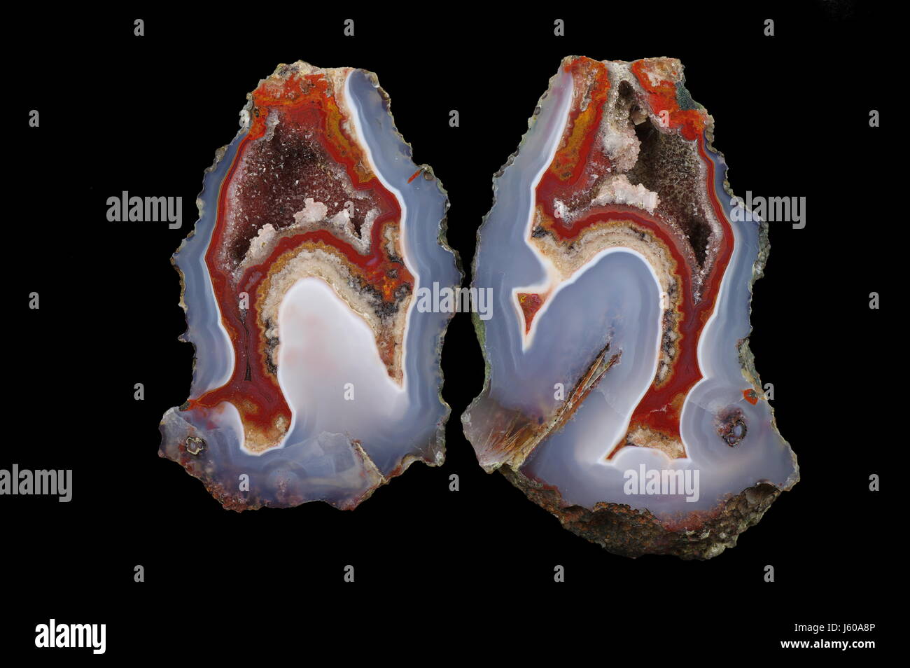 A cross section of the agate stone. At the top quartz geode with ...