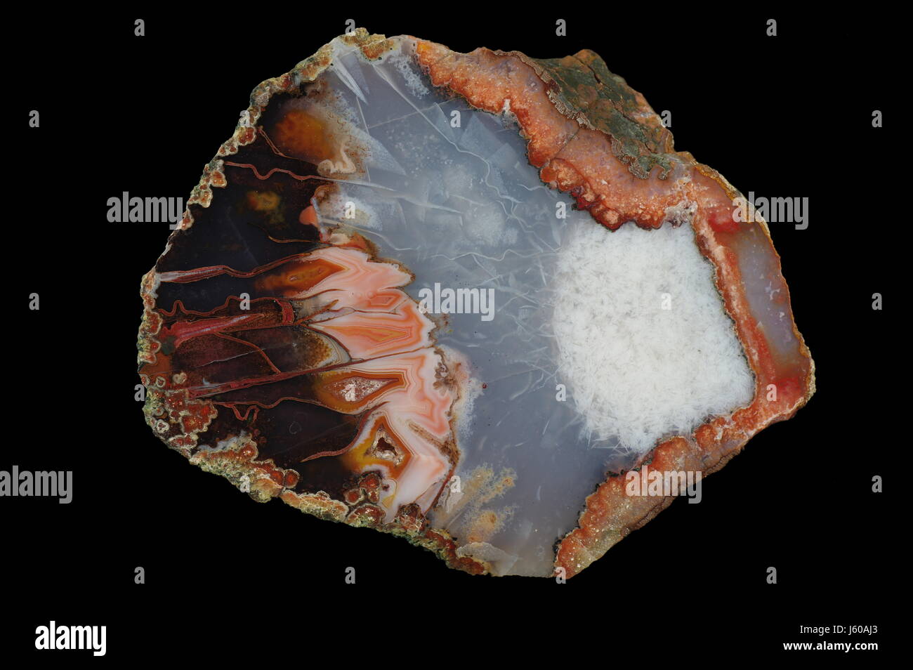 A cross section of the agate stone. Built with many pseudomorphs. Origin: Asni, Atlas Mountains ...