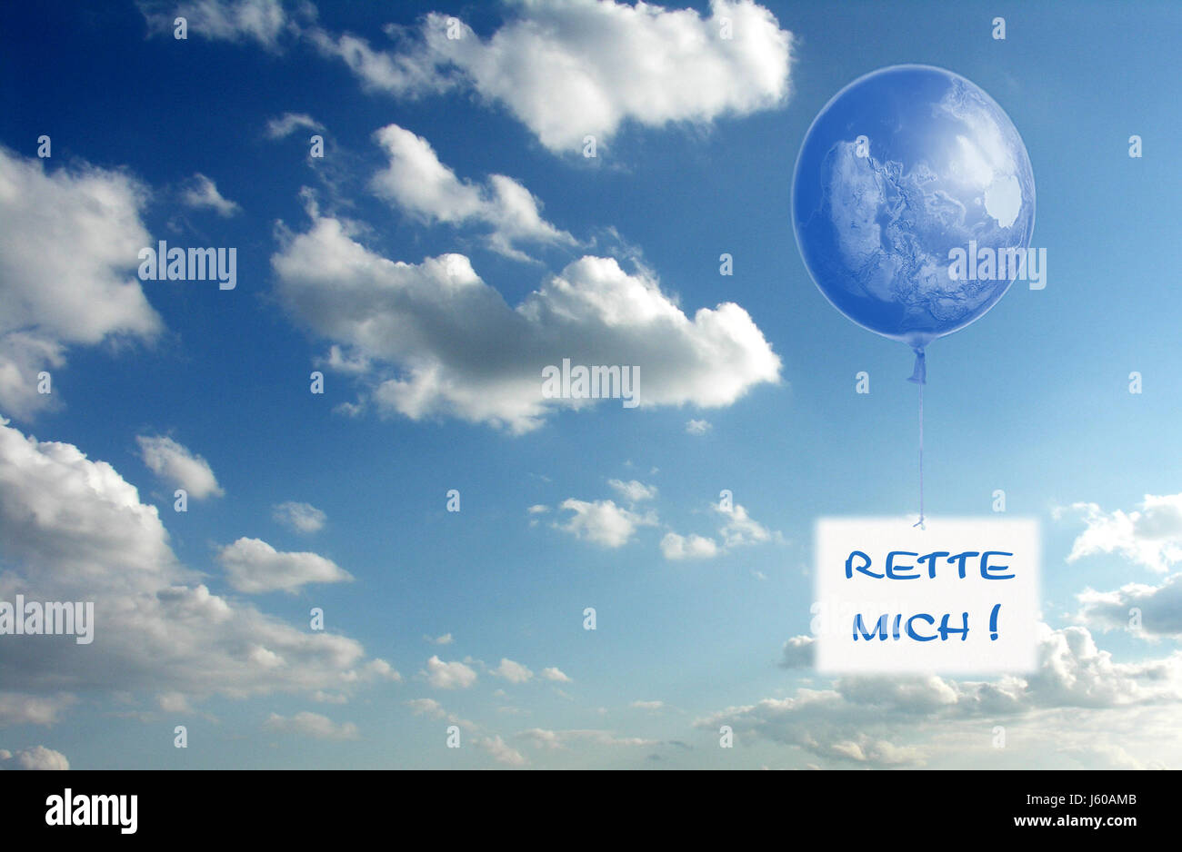 sign signal blue balloon globe planet earth world firmament sky clouds ...