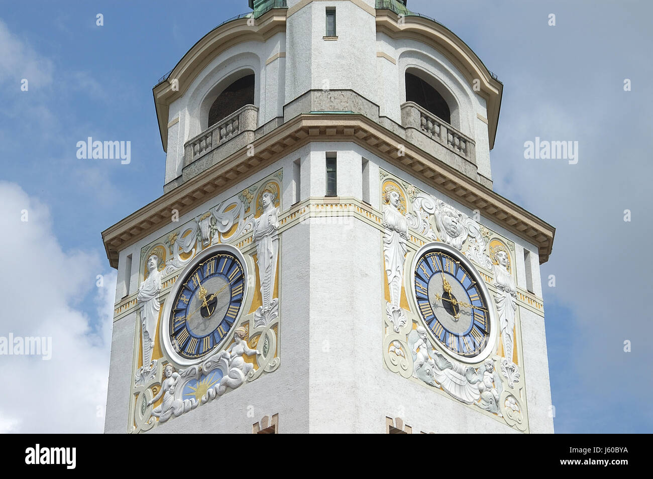 clock bavaria sightseeing munich clock tower jugendstil building of ...