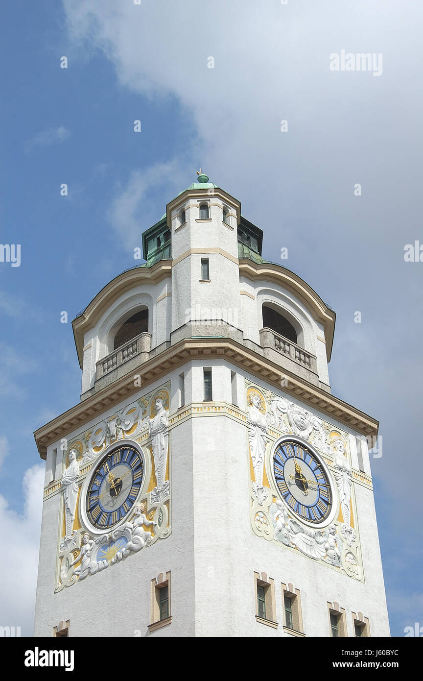 clock bavaria sightseeing munich time clock tower jugendstil tower city ...