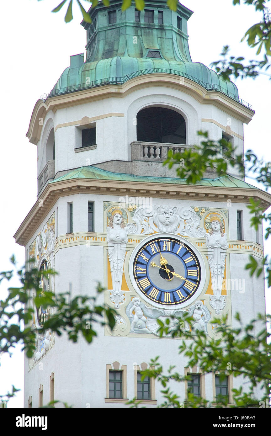 tower clock munich clock tower jugendstil building of historic ...