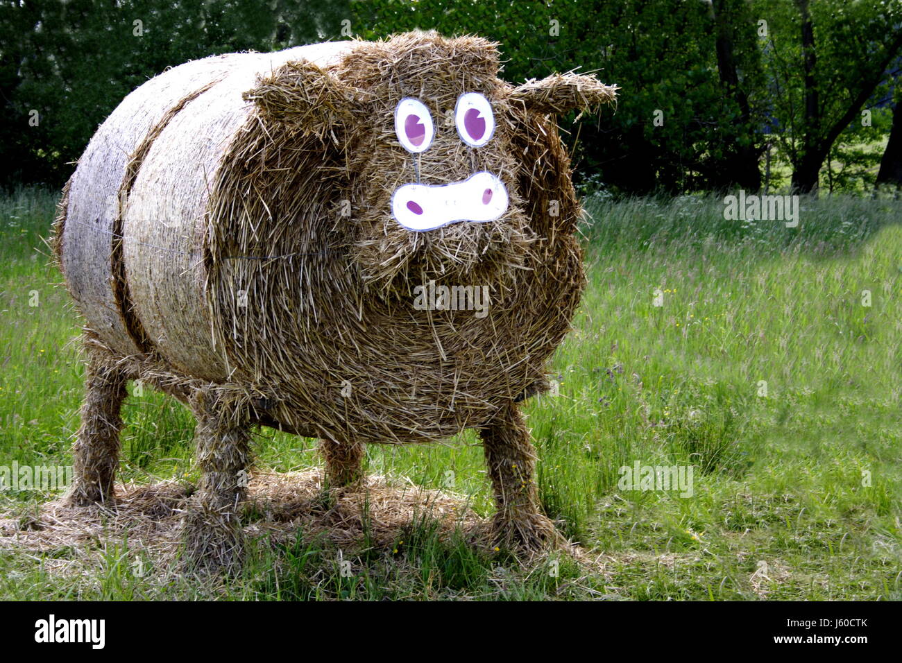 sculpture cow straw ball straw meadow legs agriculture farming eyes ...