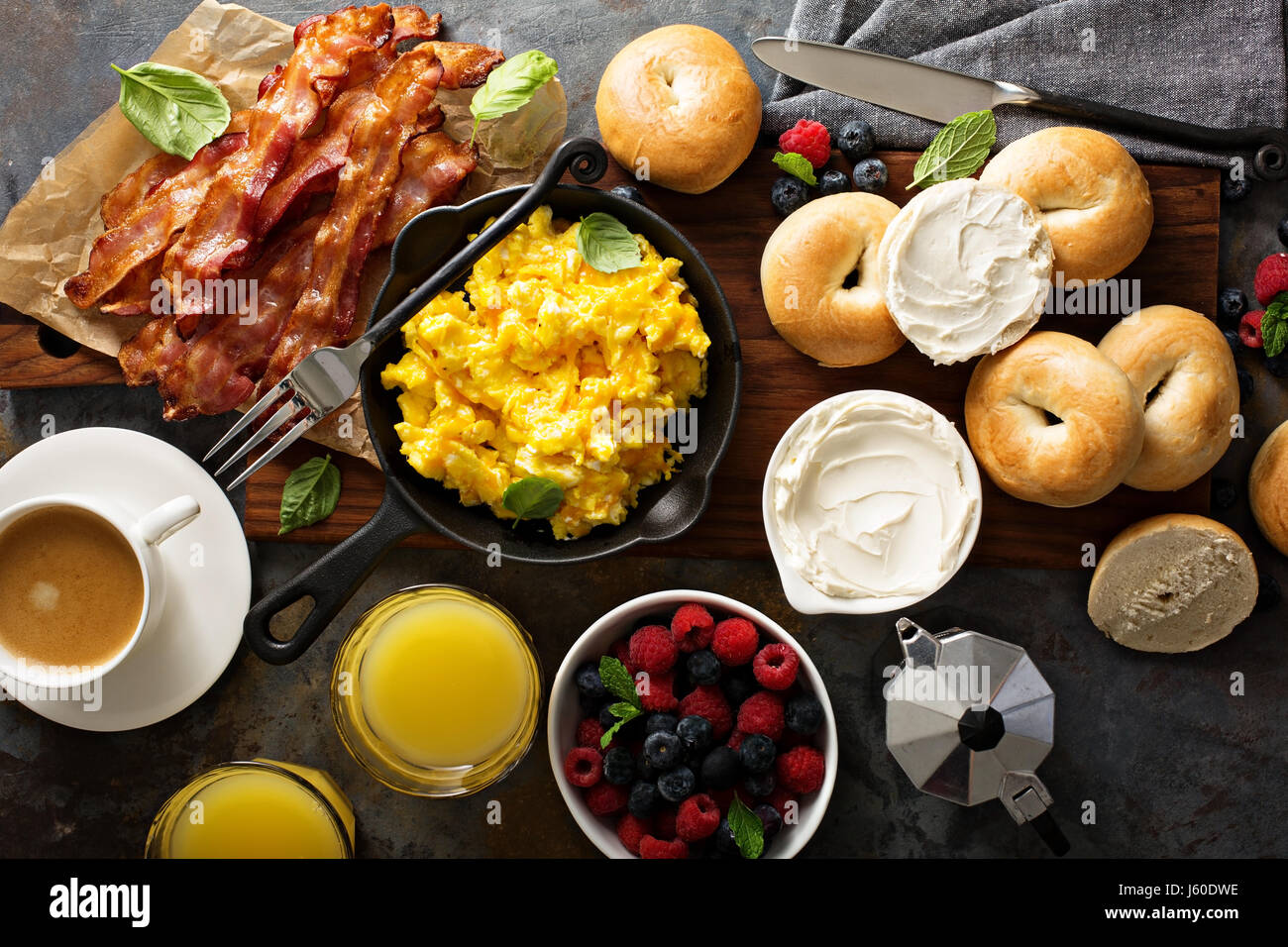 Big breakfast with bacon and scrambled eggs Stock Photo - Alamy