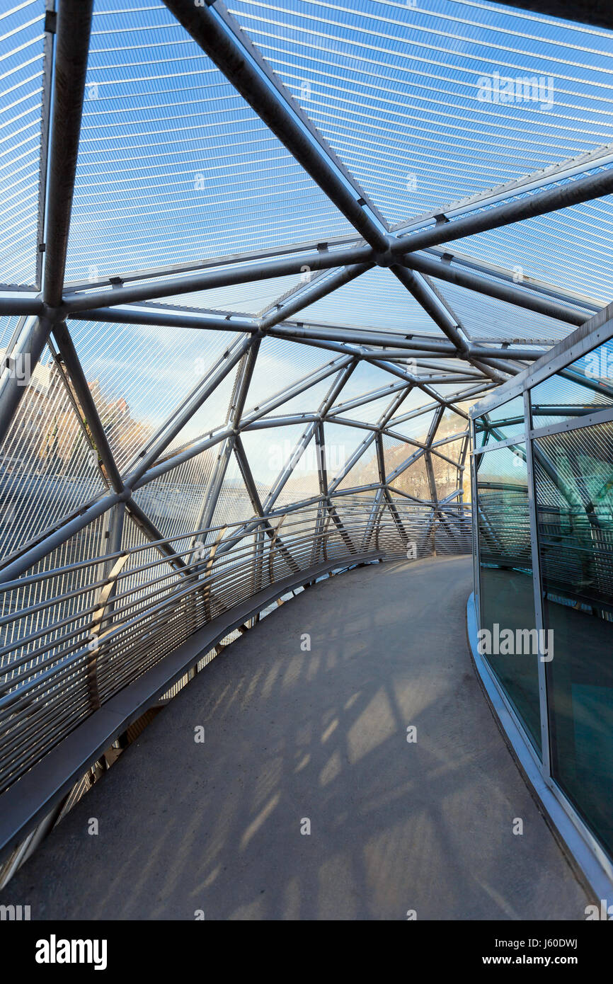 Graz, Austria - January 16, 2011: Island on Mur river connected by a ...