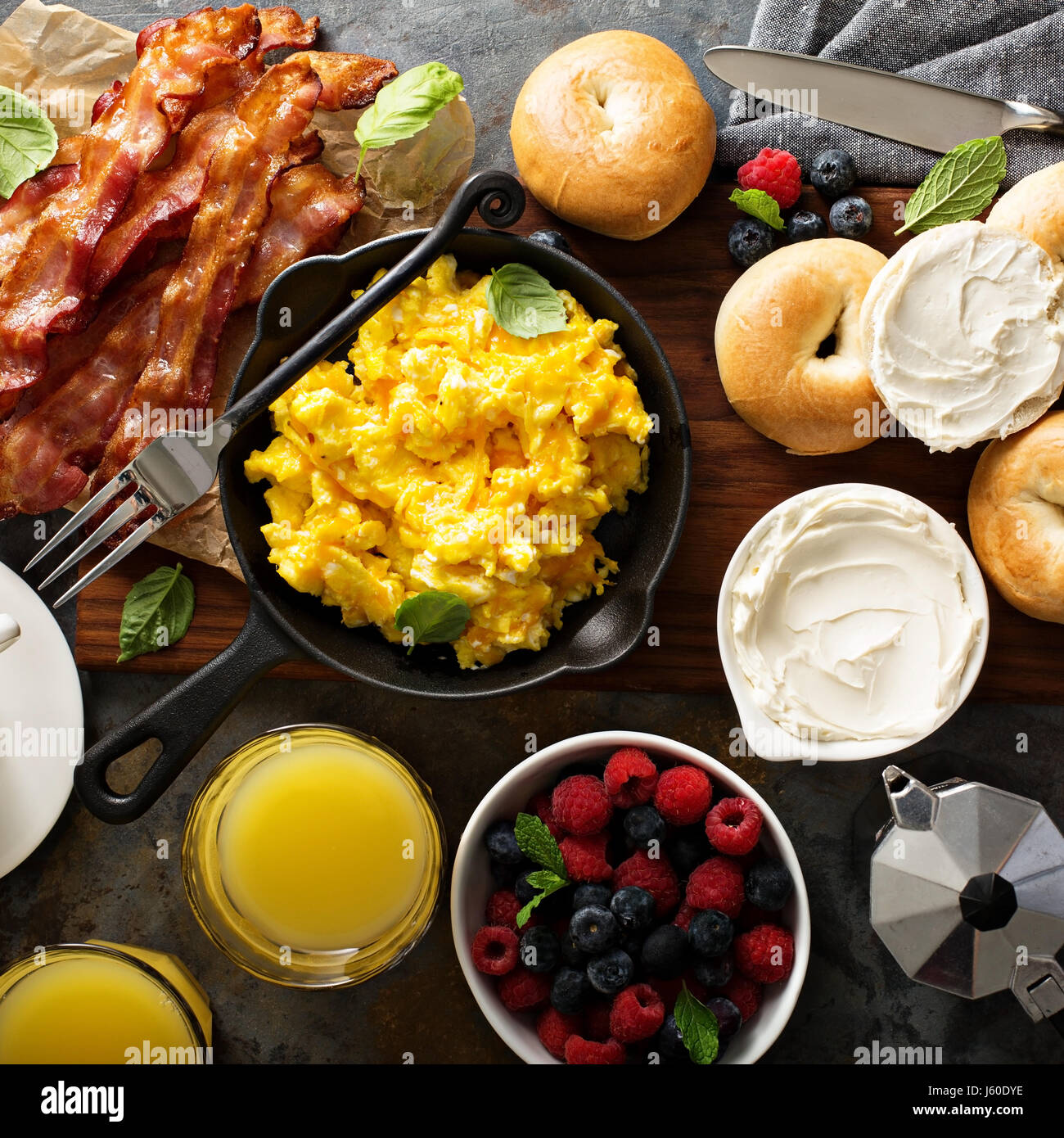 Big breakfast with bacon and scrambled eggs Stock Photo - Alamy