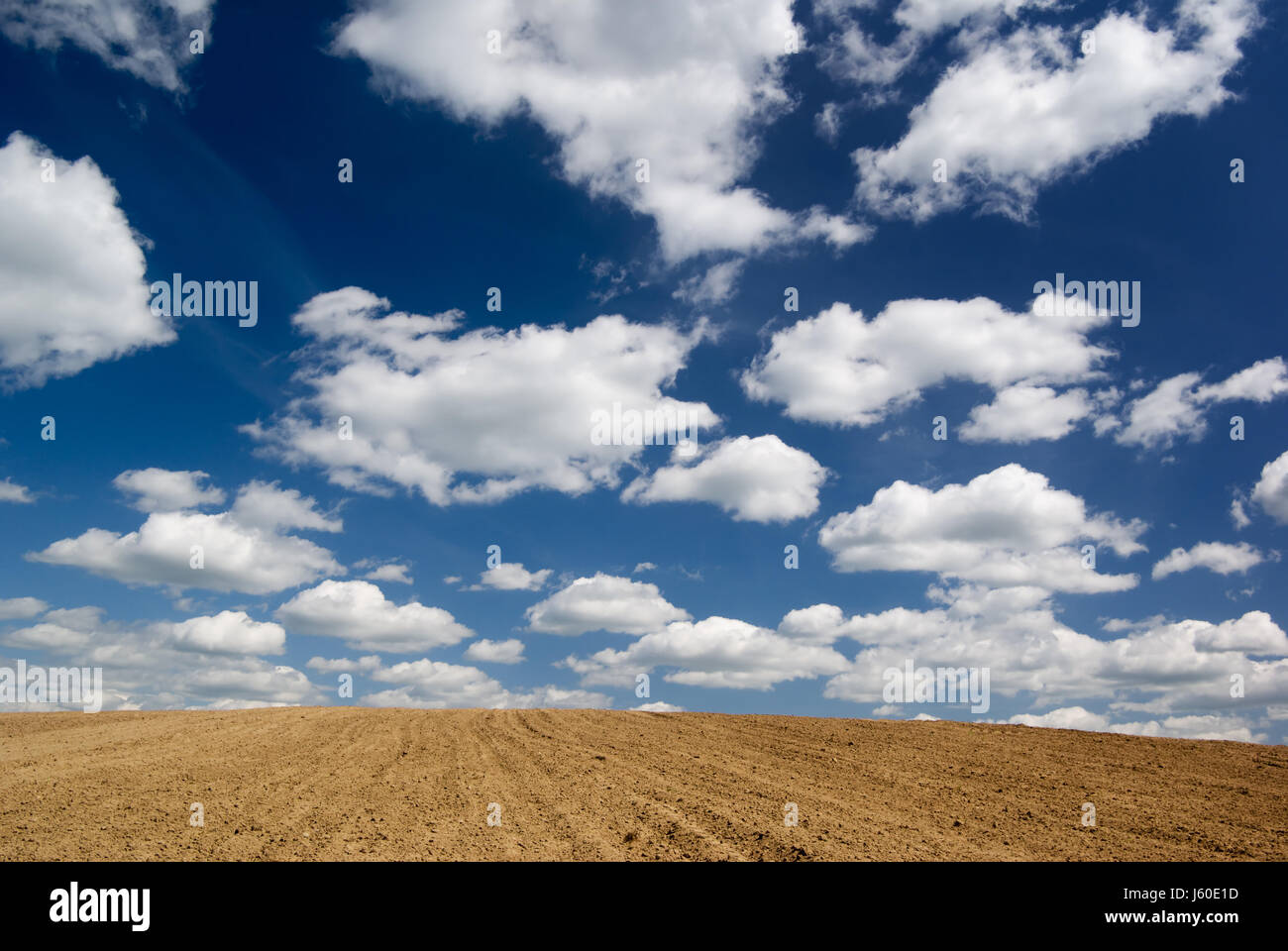 blue field ploughed clouds firmament sky blue horizon ground soil earth ...
