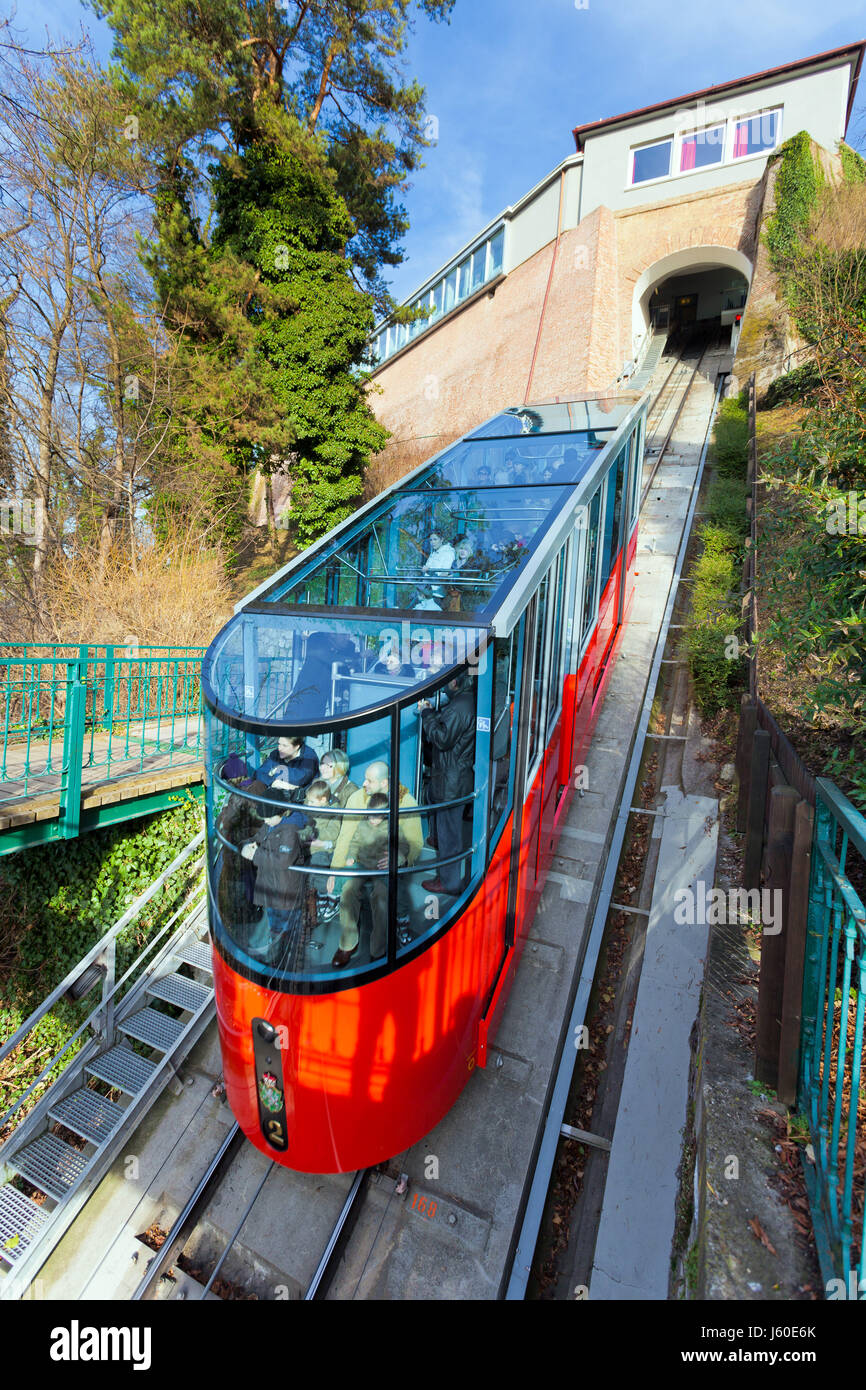 Graz, Austria - January 16, 2011: Modern funicular climbing to ...