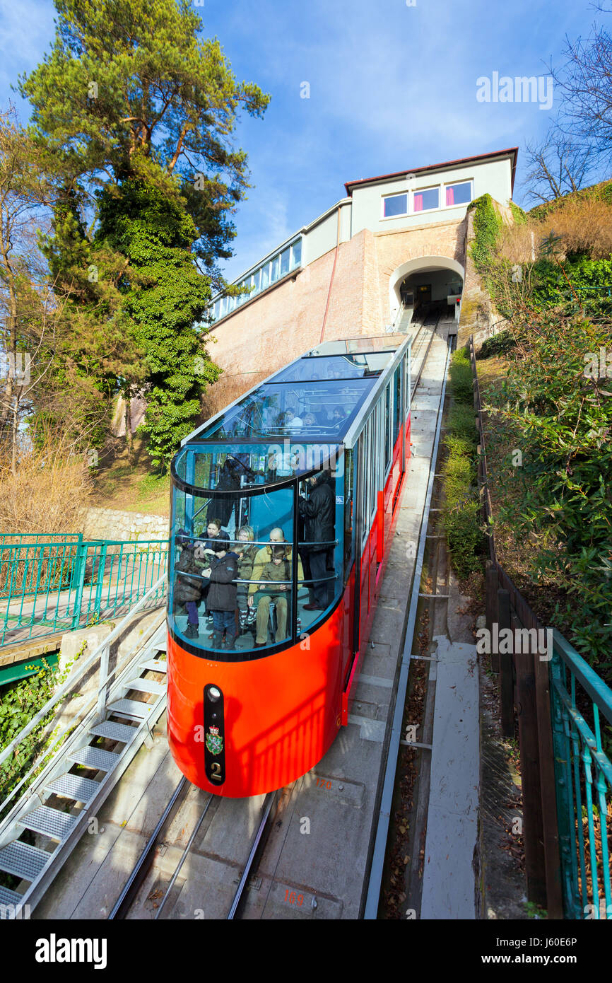 Graz, Austria - January 16, 2011: Modern funicular climbing to ...