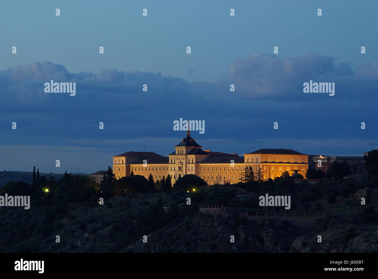 spain academy blue house building historical city town stone night ...