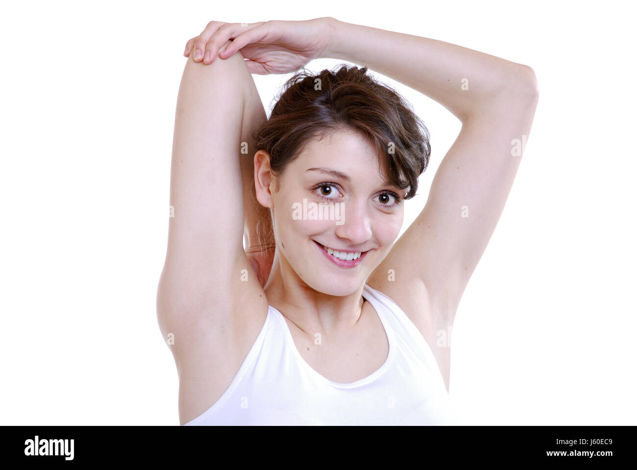 woman sport sports exercise strain stretching fitness laugh laughs ...