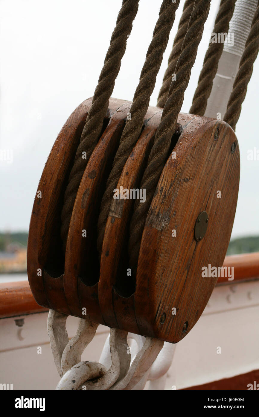 wood brown brownish brunette sail ship block rope pulley sailing ...