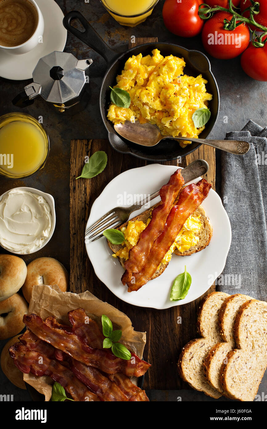 Big breakfast with bacon and scrambled eggs Stock Photo - Alamy