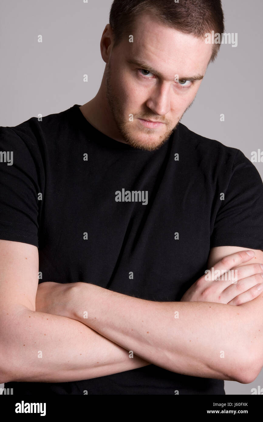 portrait blank european caucasian raving furious angry irately young ...