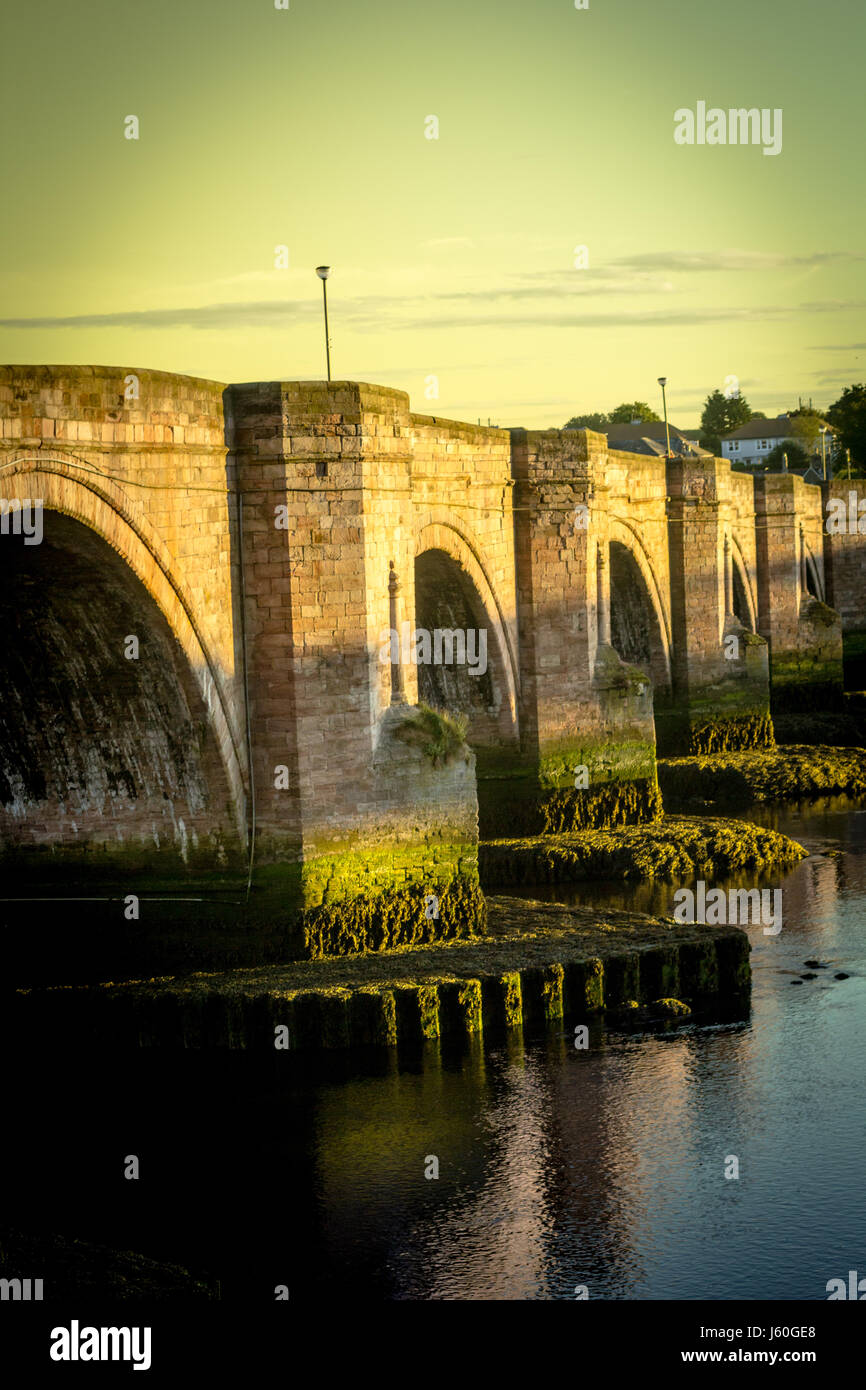 Berwick Bridge, also known as the Old Bridge, spans the River Tweed in ...