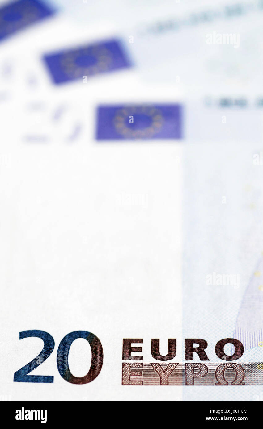 blank european caucasian euro twenty money note blue macro close-up ...