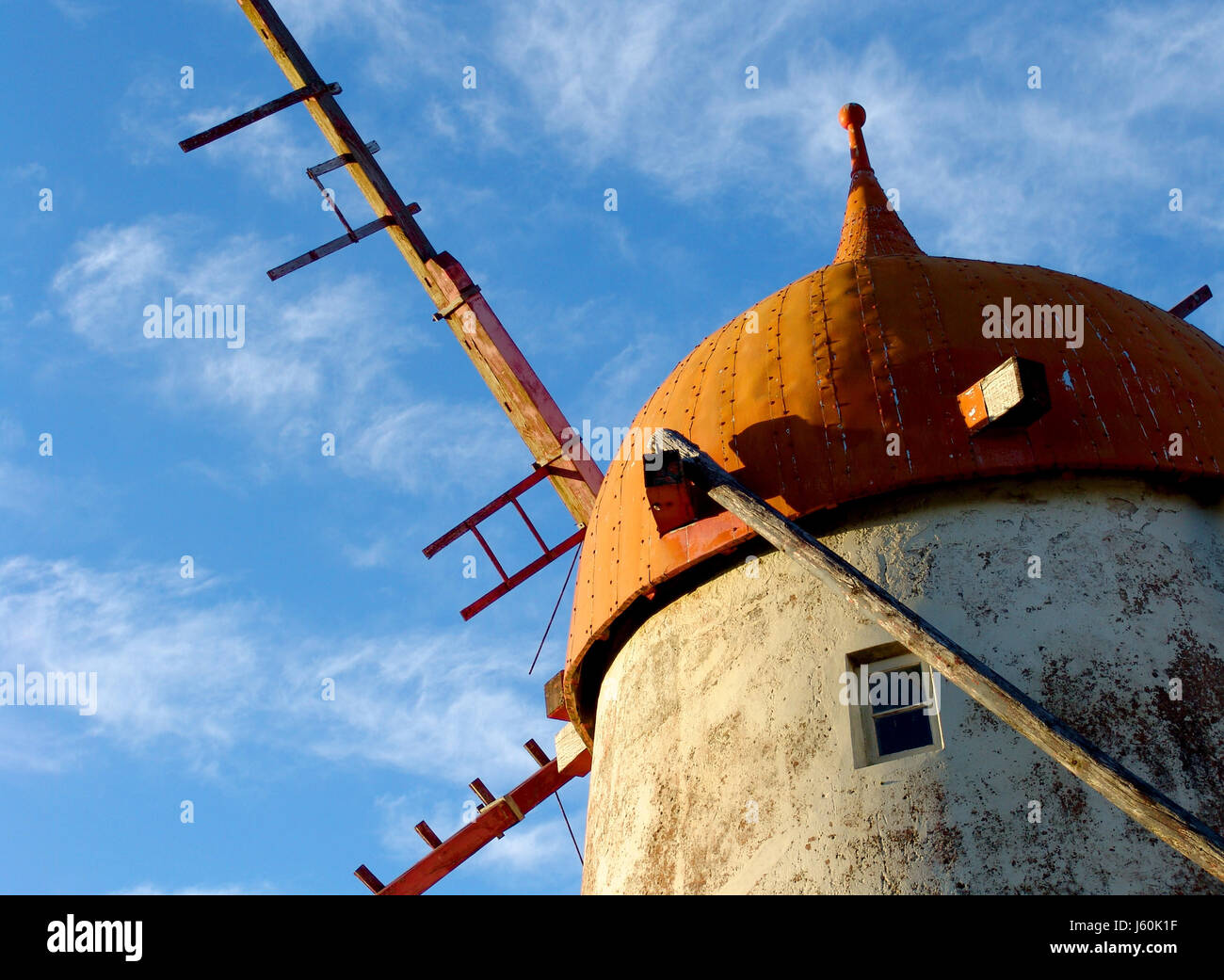 portugal windmill azores firmament sky red building stairs portugal ...