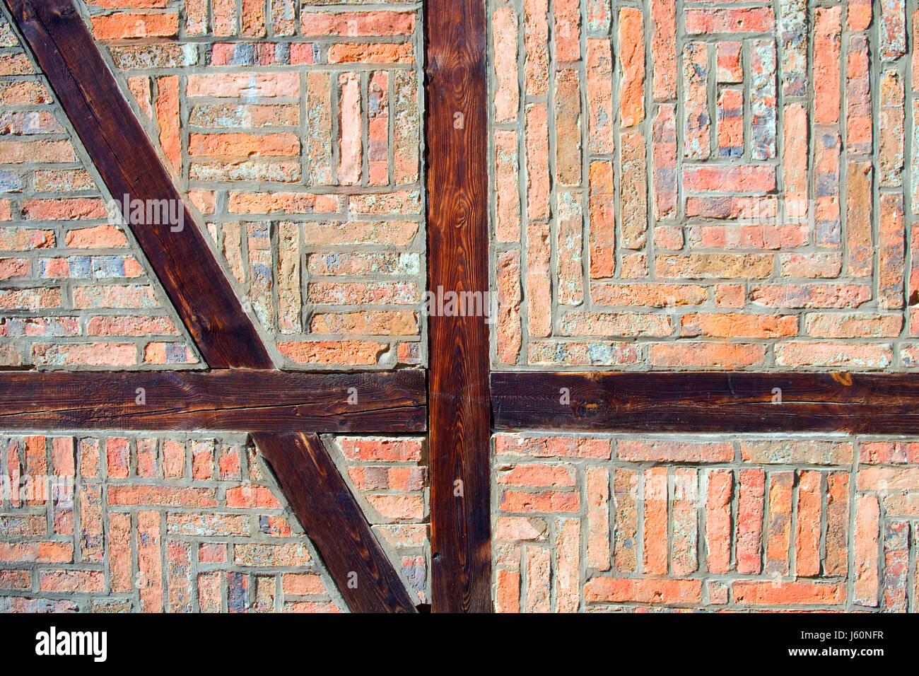 house building wood frame-work wall traditional brick detail historical ...