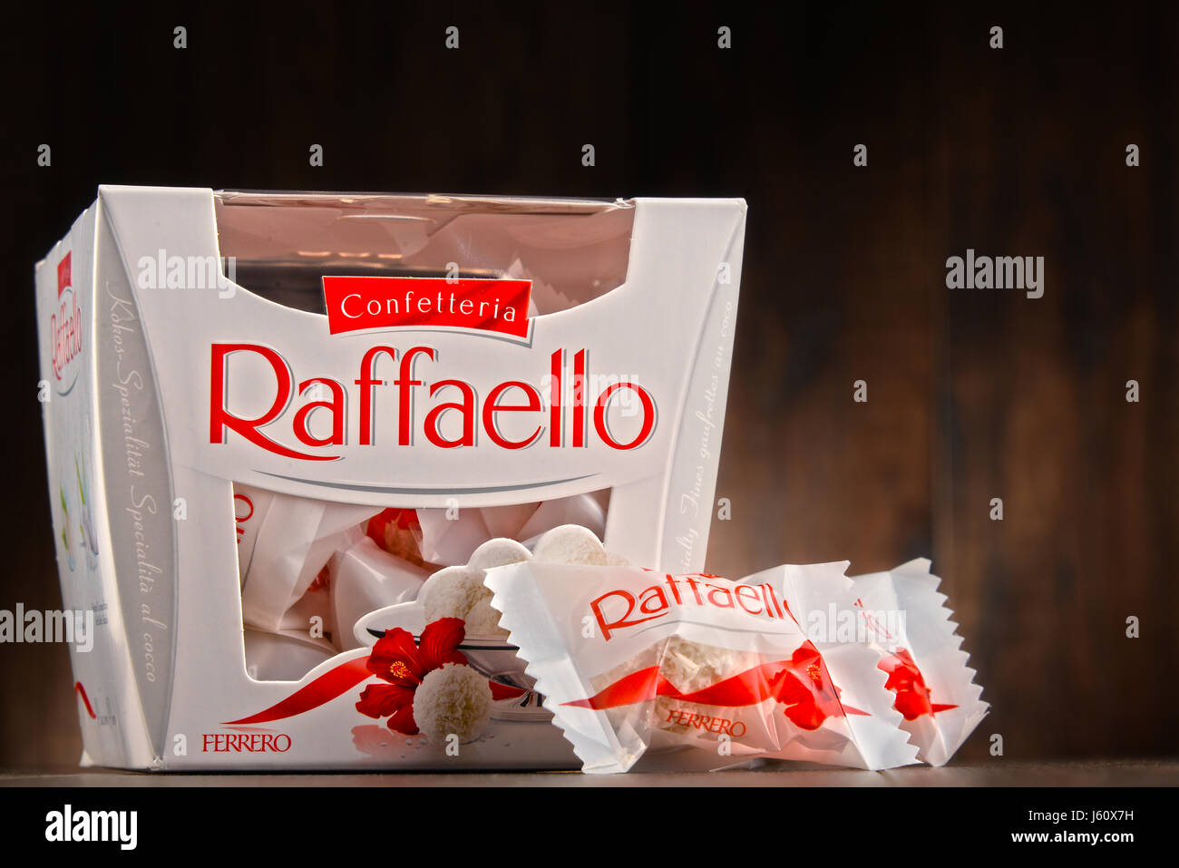 POZNAN, POLAND - OCT 13, 2016: Raffaello is a brand of coconut-almond ...