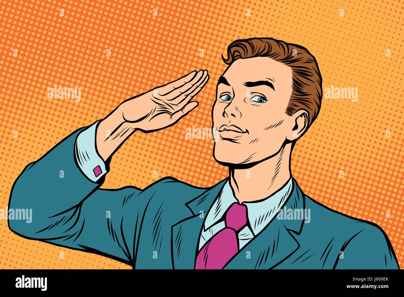 businessman salutes subordination. Pop art retro vector illustration ...