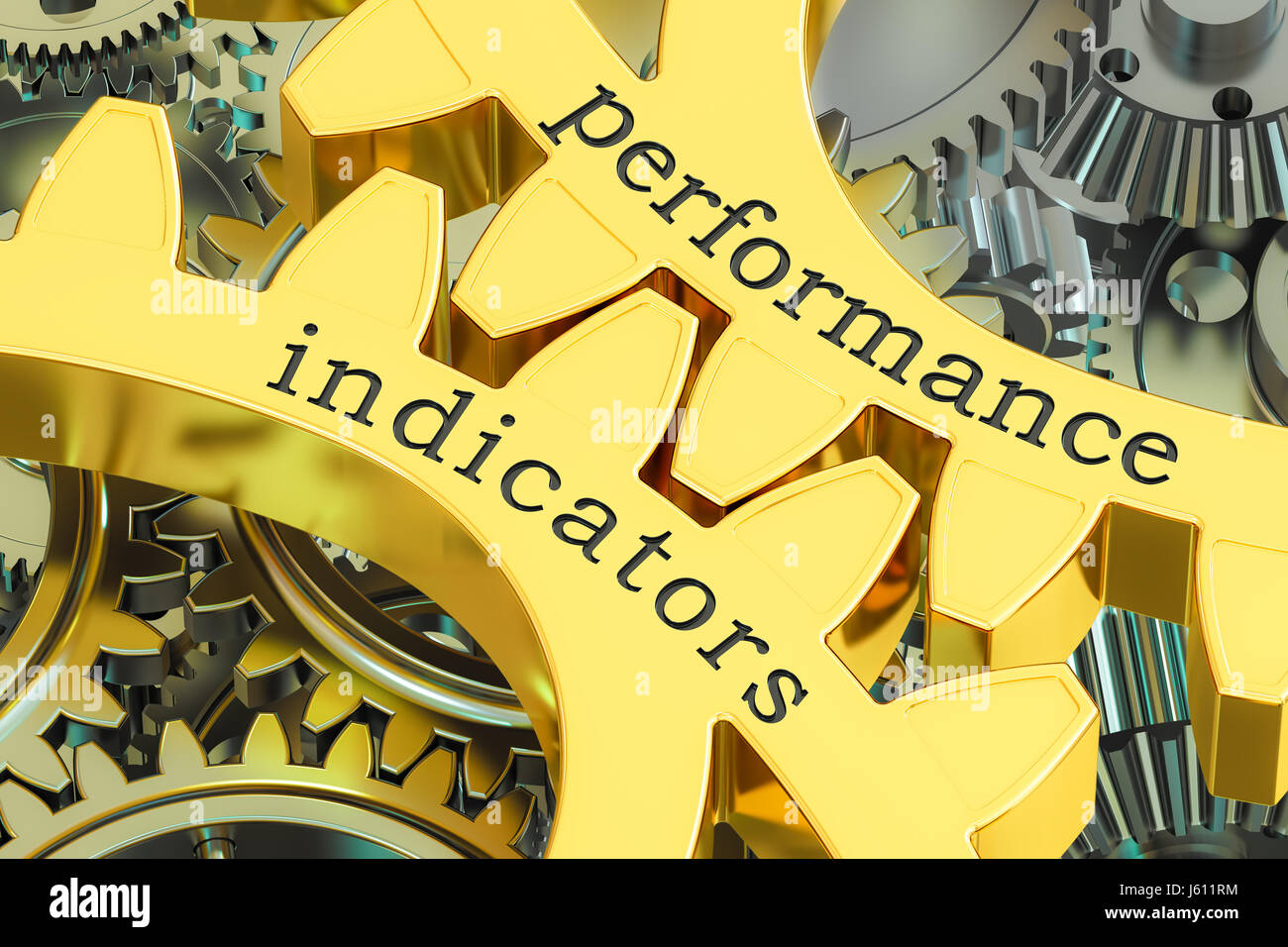 Performance Indicators concept on the gearwheels, 3D rendering Stock ...