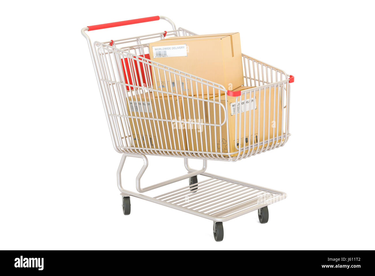 Shopping cart with parcels, order and delivery concept. 3D rendering ...