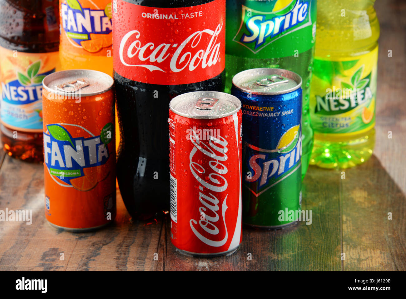 POZNAN, POLAND - JAN 19, 2017: Flagship products of Coca Cola Company ...