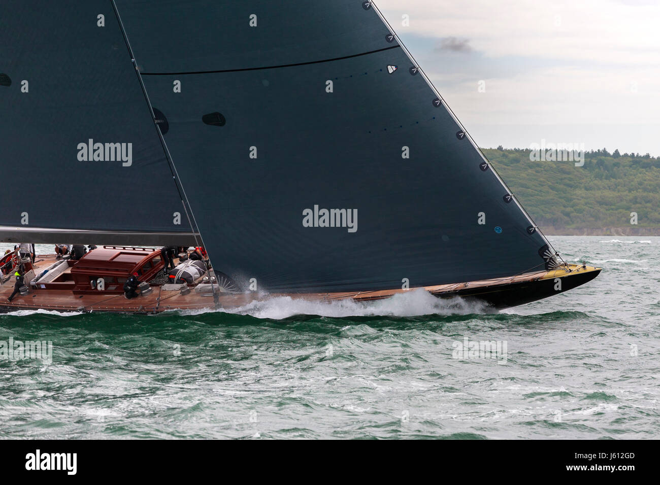 J-Class yacht "Rainbow" (H2) powers up the second beat of Race 2 of the ...