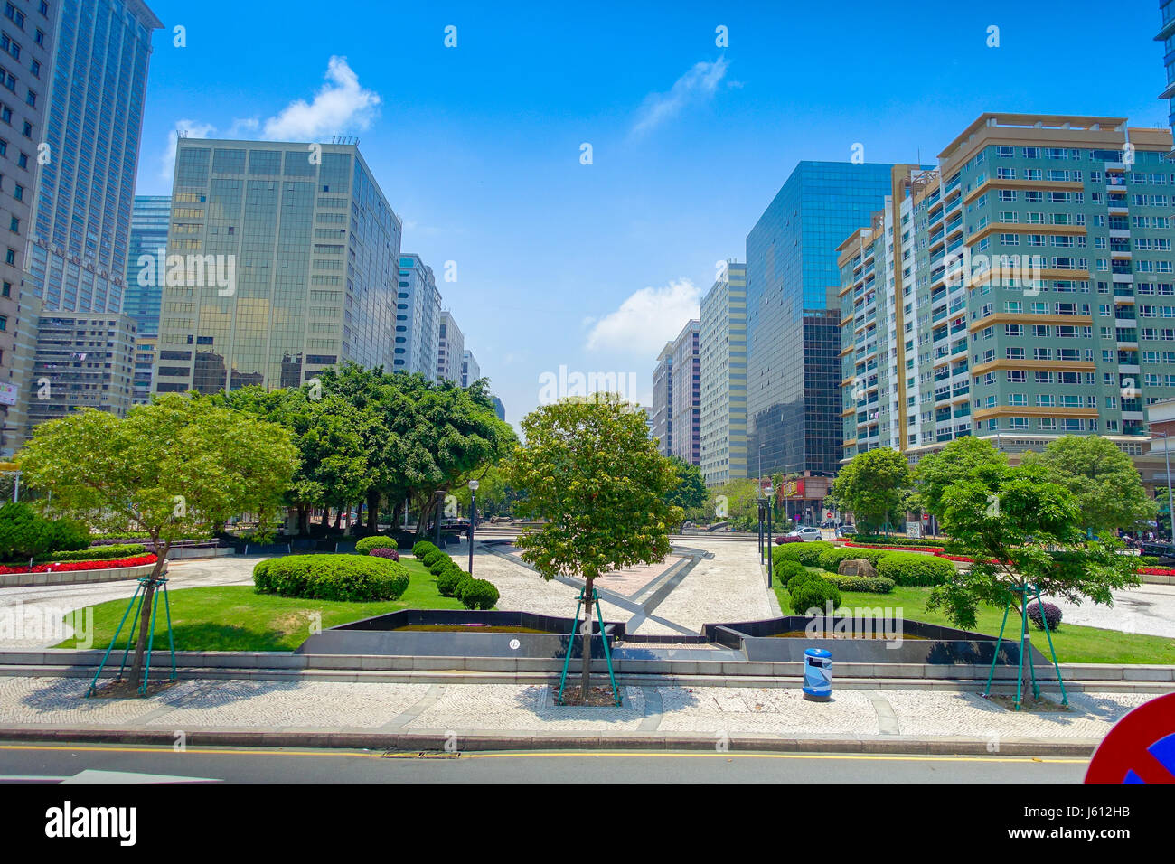 Beautiful park in city center of Macau Cina in a gorgeous blue sky ...