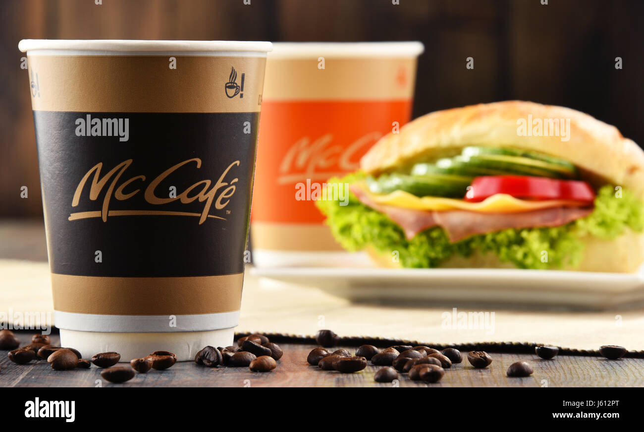 POZNAN, POLAND - MAR 24, 2017: McCafe is a coffee-house-style food and ...