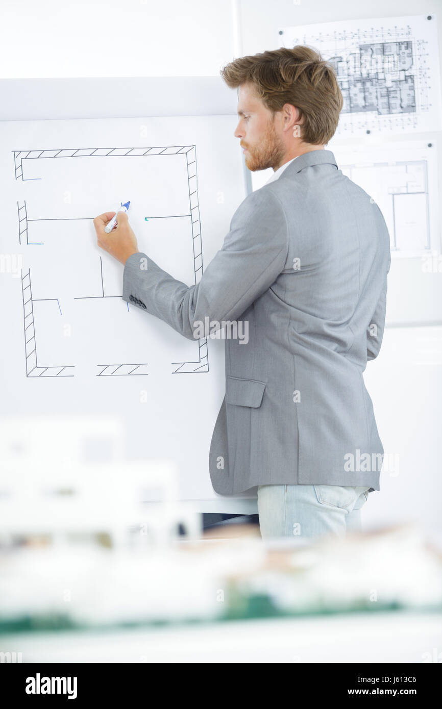 Architect drawing floorplan on easel Stock Photo - Alamy