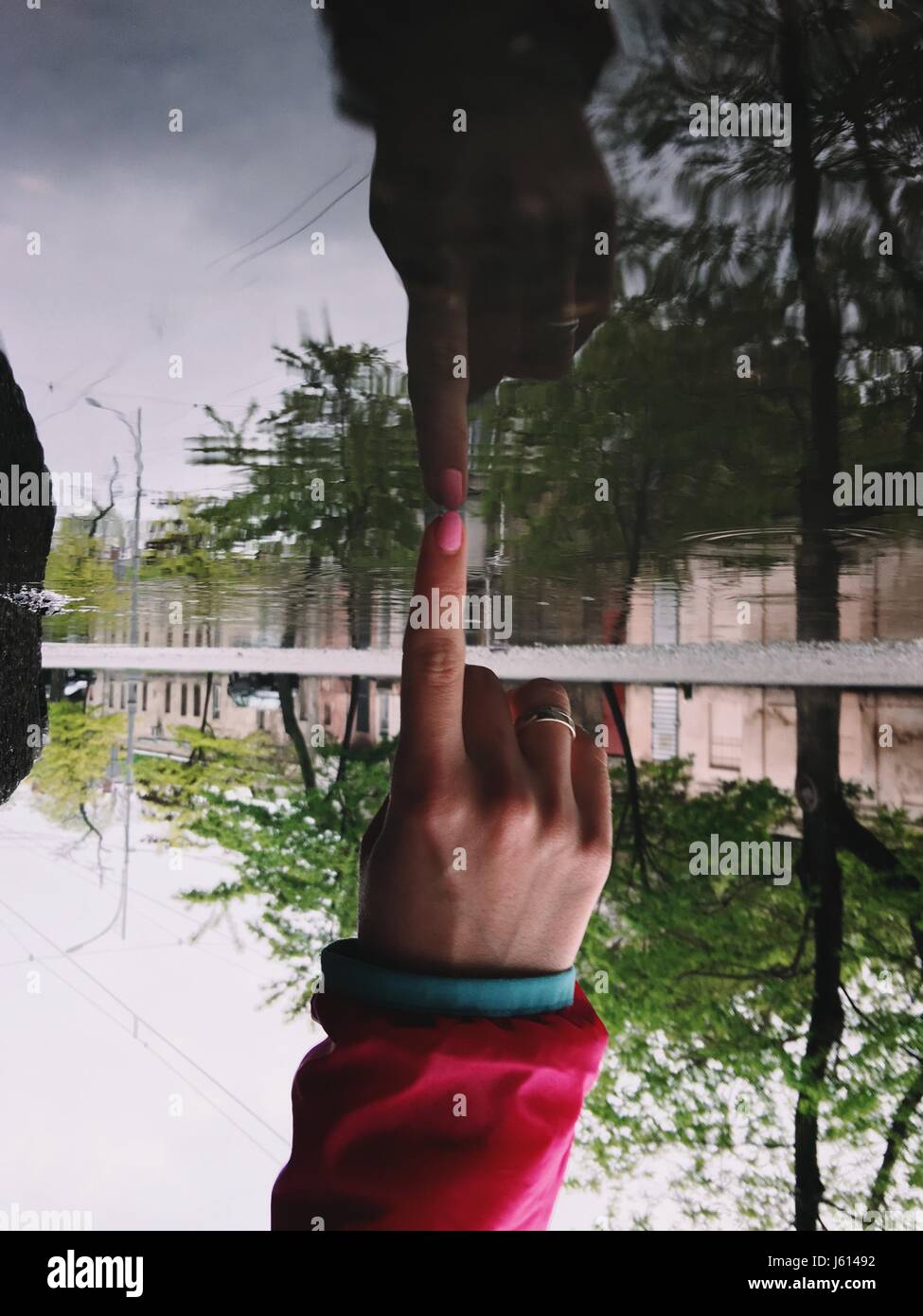 Water sample. Hand in glove collects water in a test tube. Concept ...