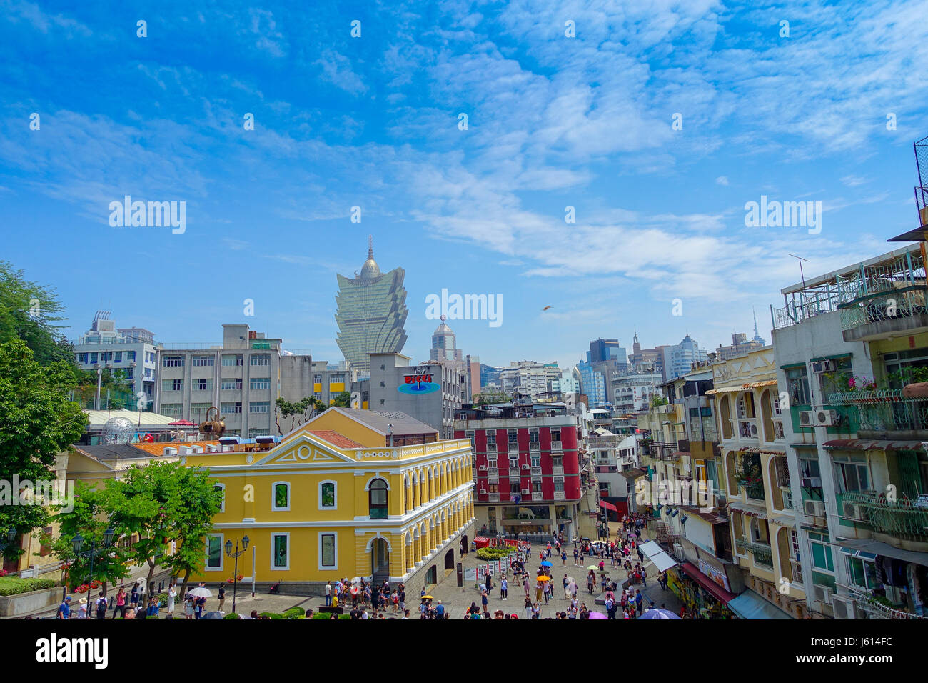 MACAU, CHINA- MAY 11, 2017: Macau city with buildings and behind the ...