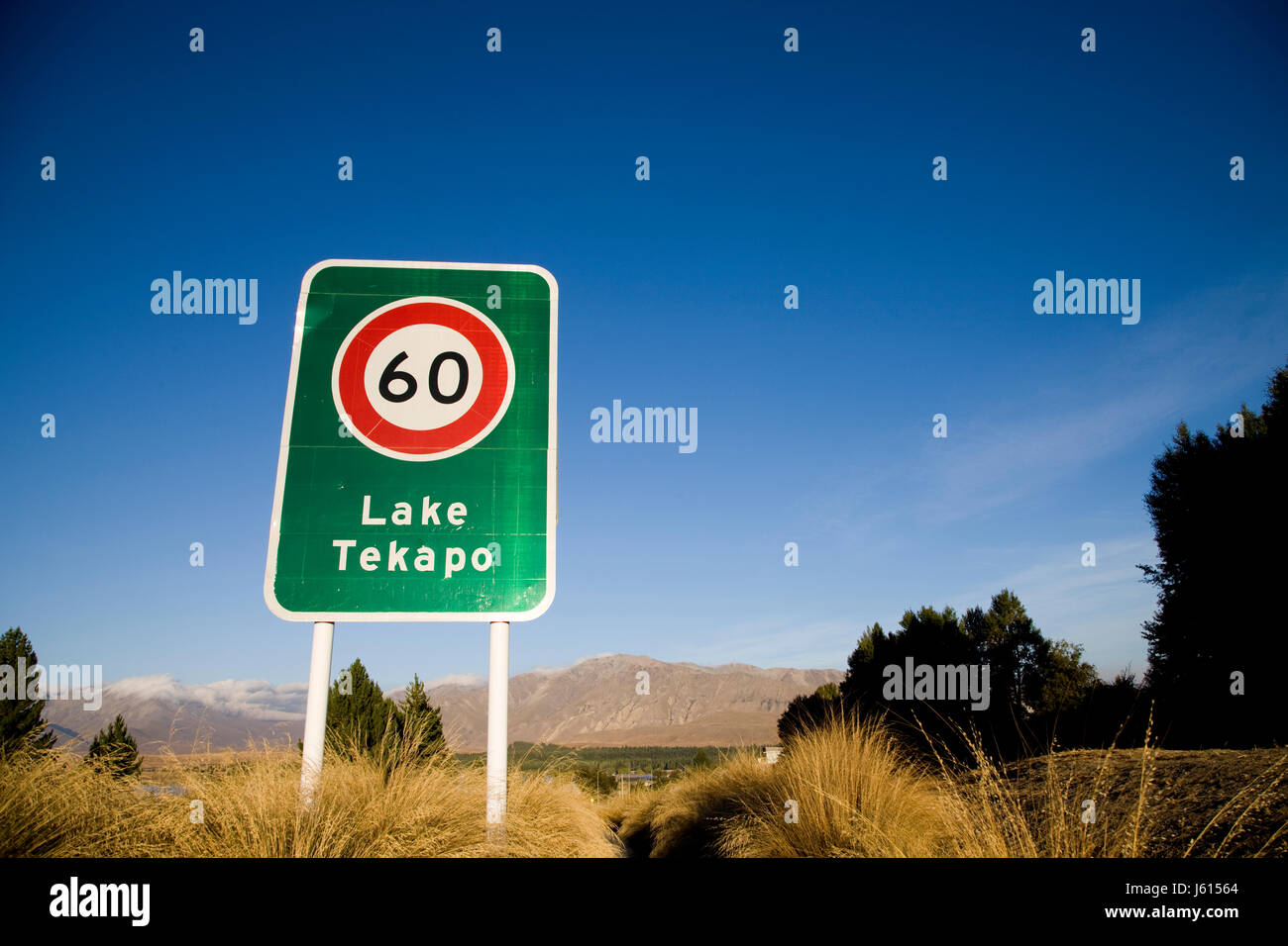 Lake Tekapo New Zealand Signage and speed limit Stock Photo - Alamy