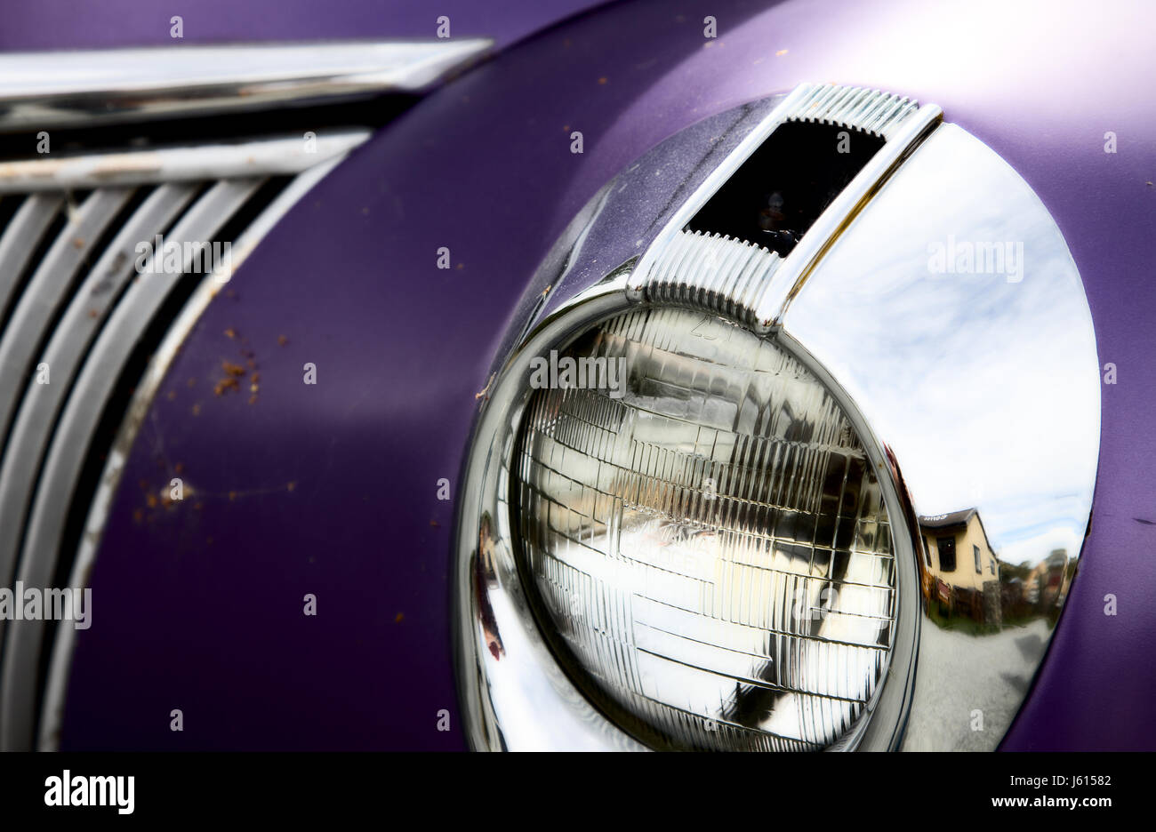 Antique Car Headlight with Purple Paint and Chrome Stock Photo - Alamy