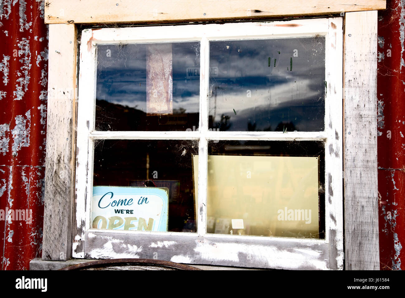 Old Weathered Window with welcome sign New Zealand Stock Photo - Alamy