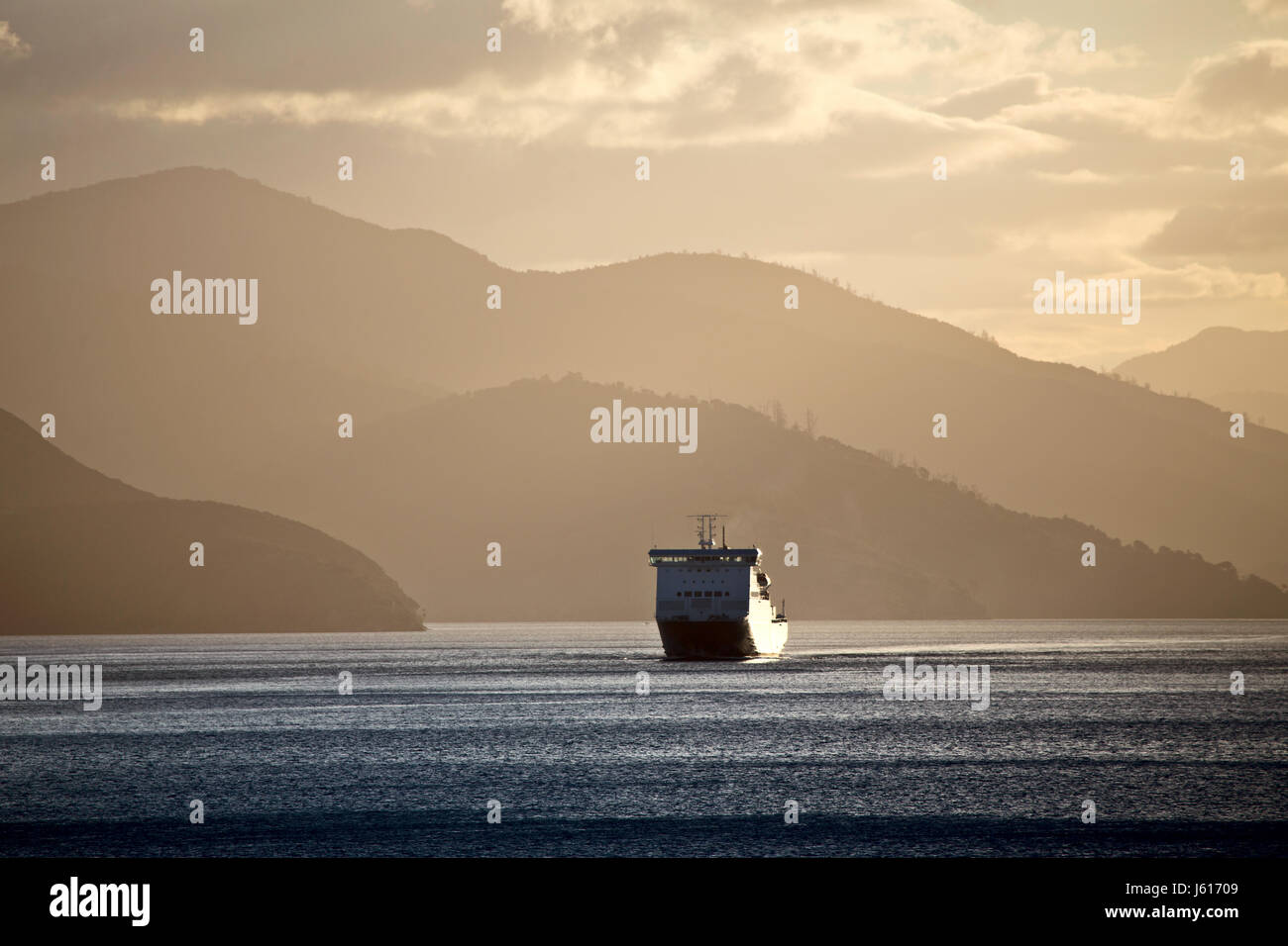 Ferry View Picton New Zealand to South Island Cargo Ship Stock Photo ...