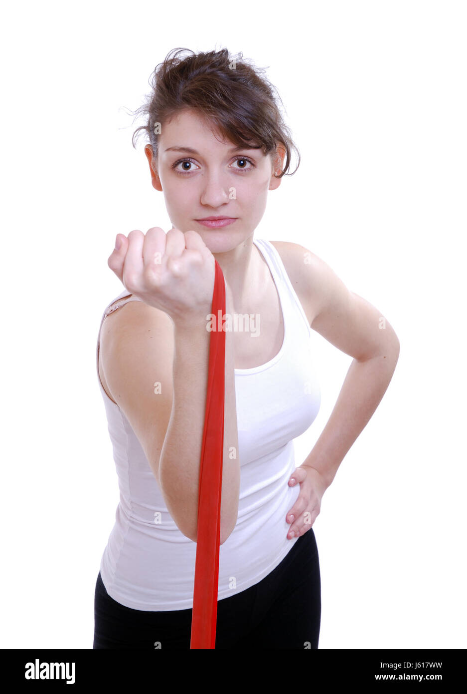 young woman with exercise band Stock Photo - Alamy