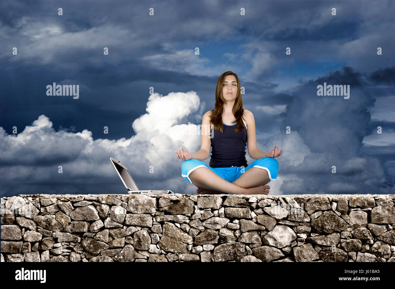 woman laptop notebook computers computer health exercise yoga landscape ...