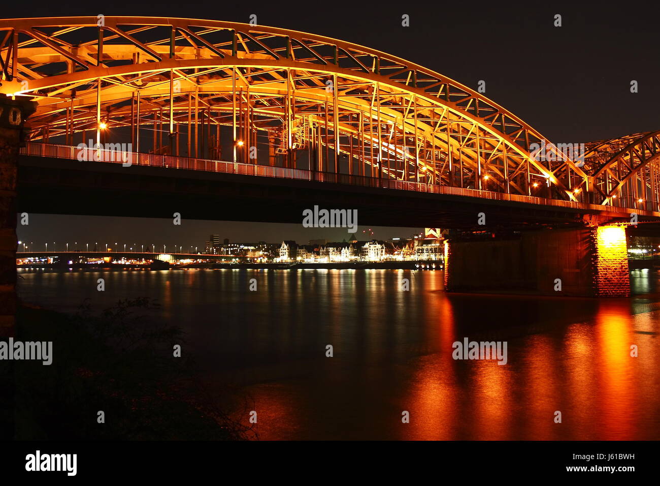 cologne bridge night photograph old town bridge-construction pier rhine ...