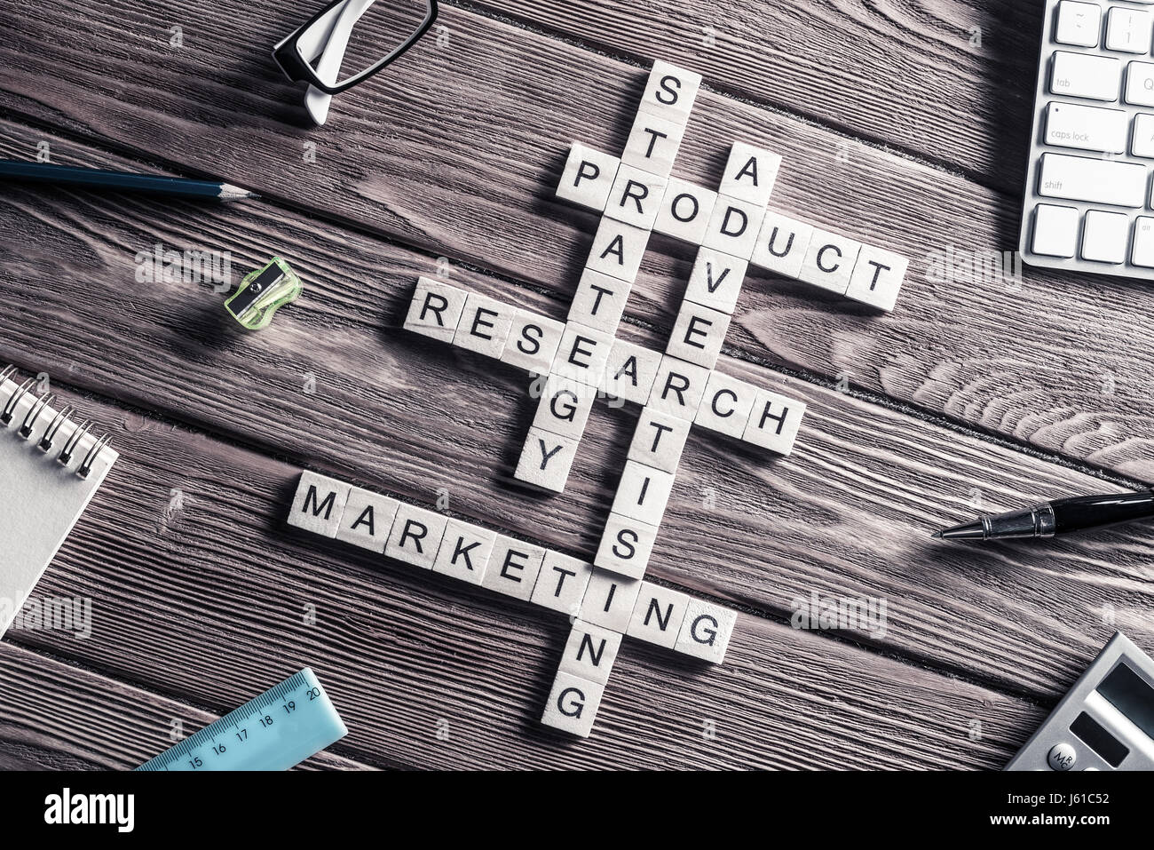 Conceptual business keywords on table with elements of game maki Stock ...