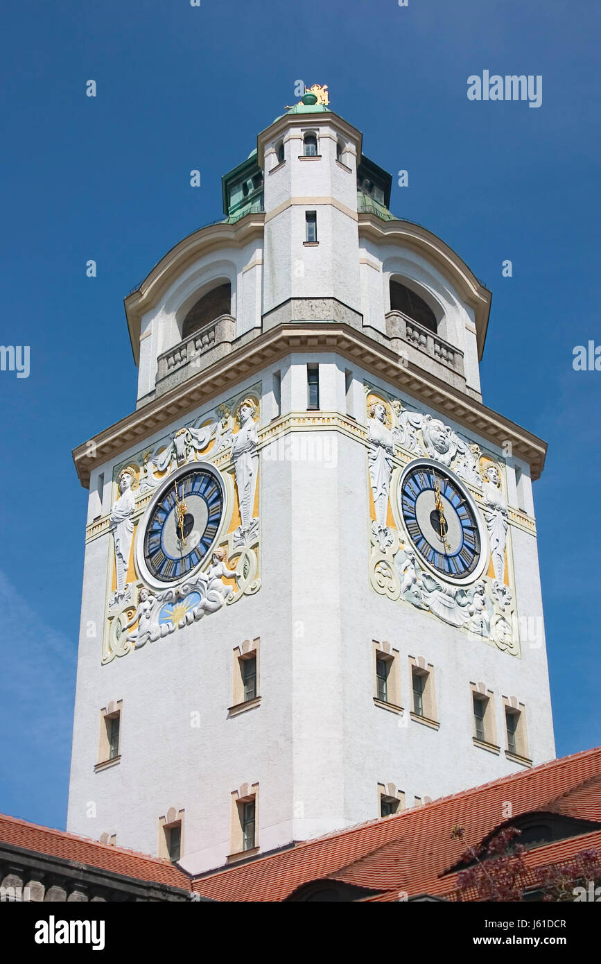 tower detail munich jugendstil tower detail clock munich style of ...