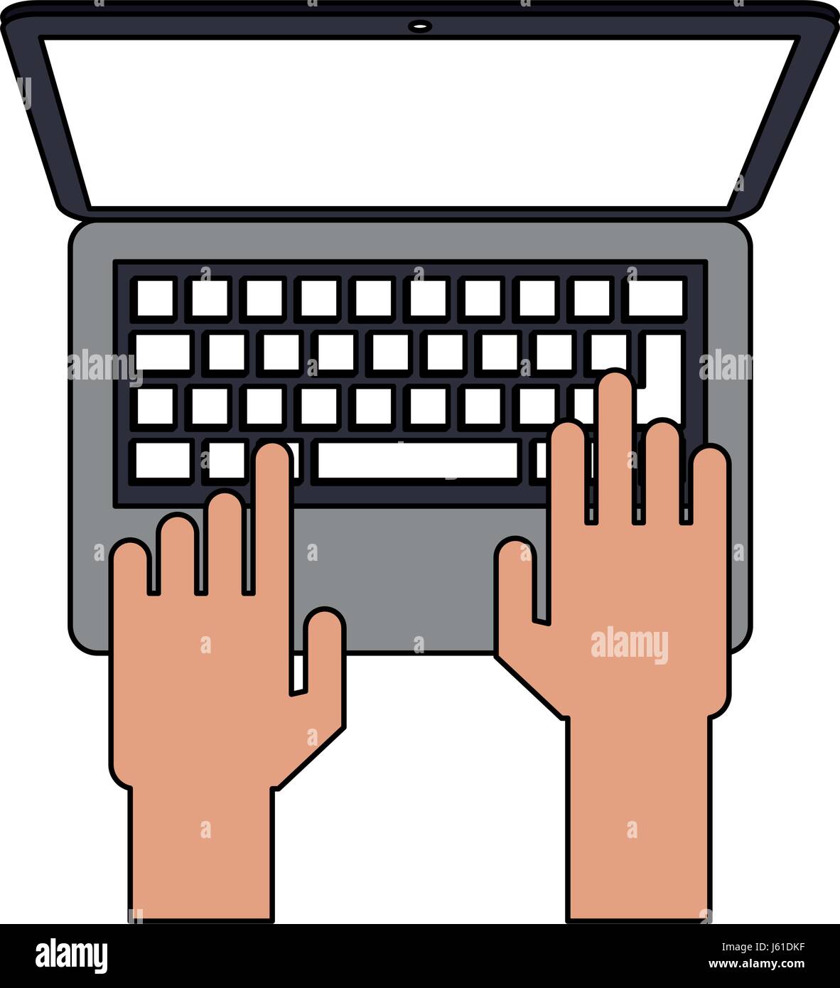 color image cartoon top view hands typing in portatil device Stock ...