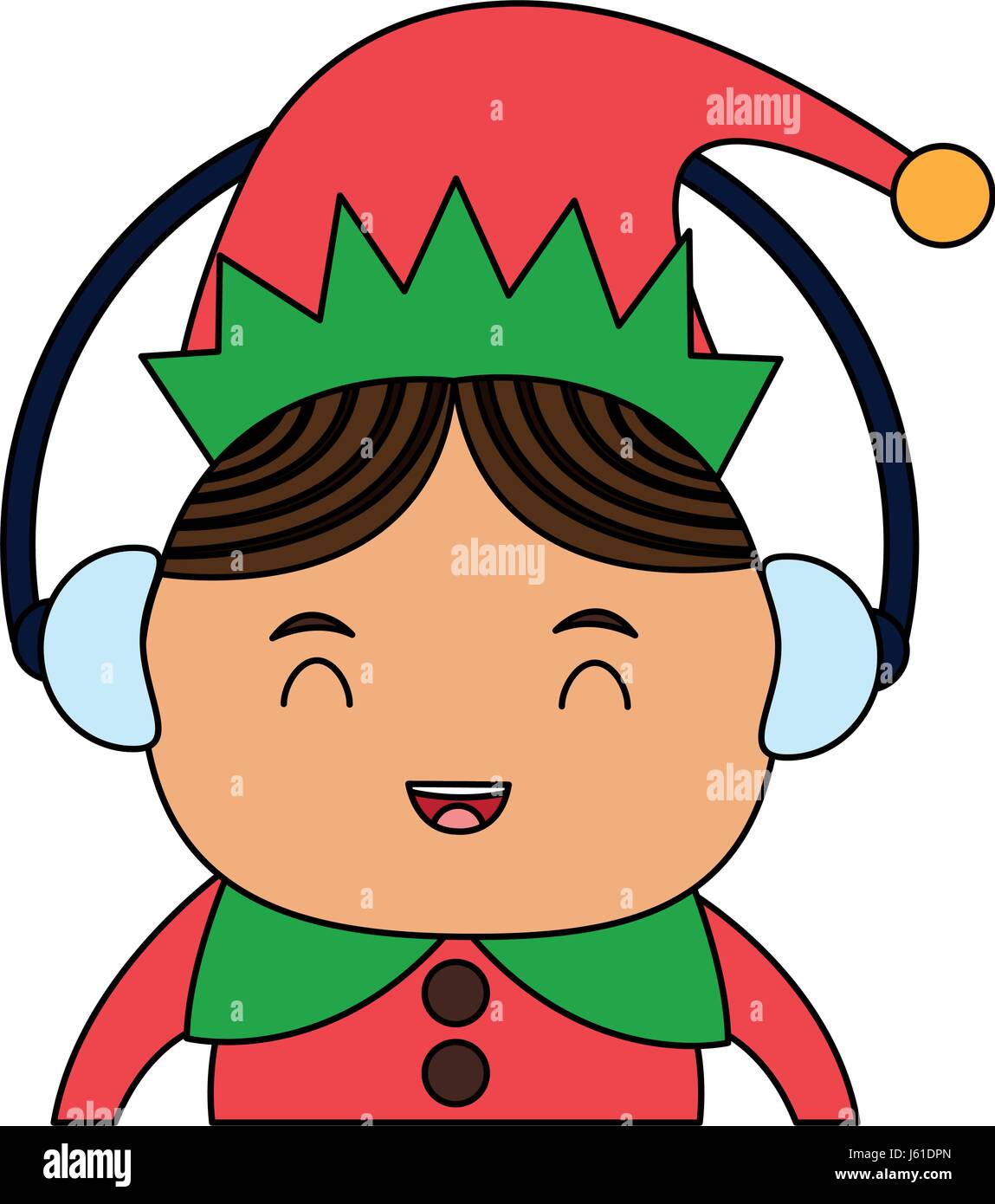 color image cartoon half body christmas elf with earphones Stock Vector ...