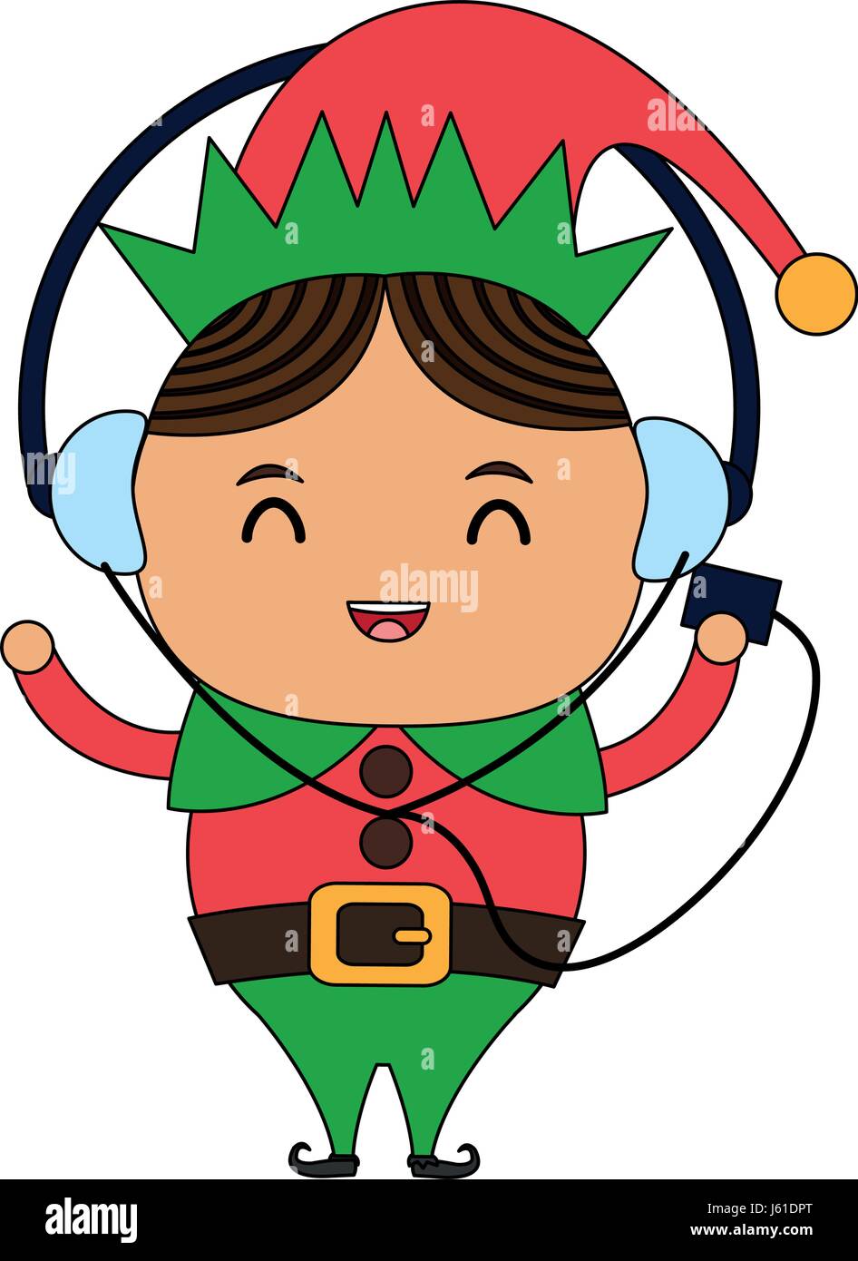 color image cartoon full body christmas elf with with earphones ...